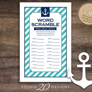 Instant Download Turquoise Nautical Baby Word Scramble Game, Printable ...