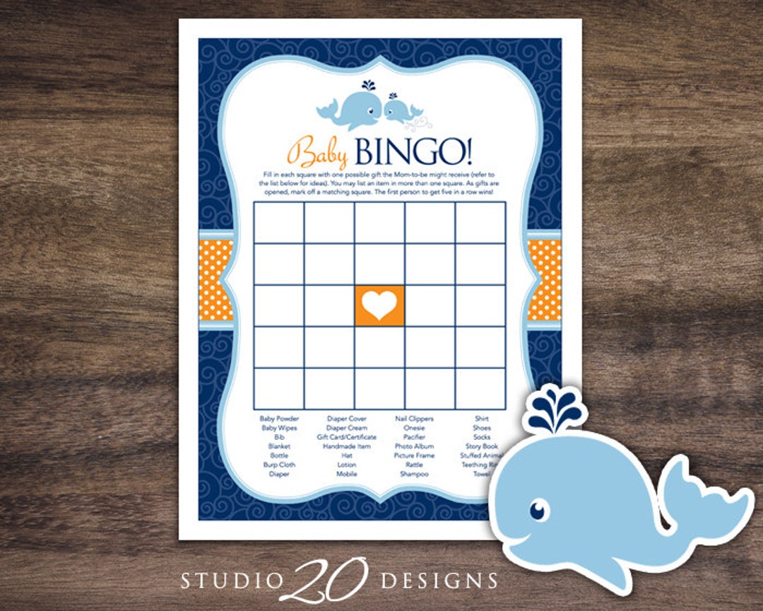 Instant Download Whale Baby Shower Bingo Game Printable Whale - Etsy