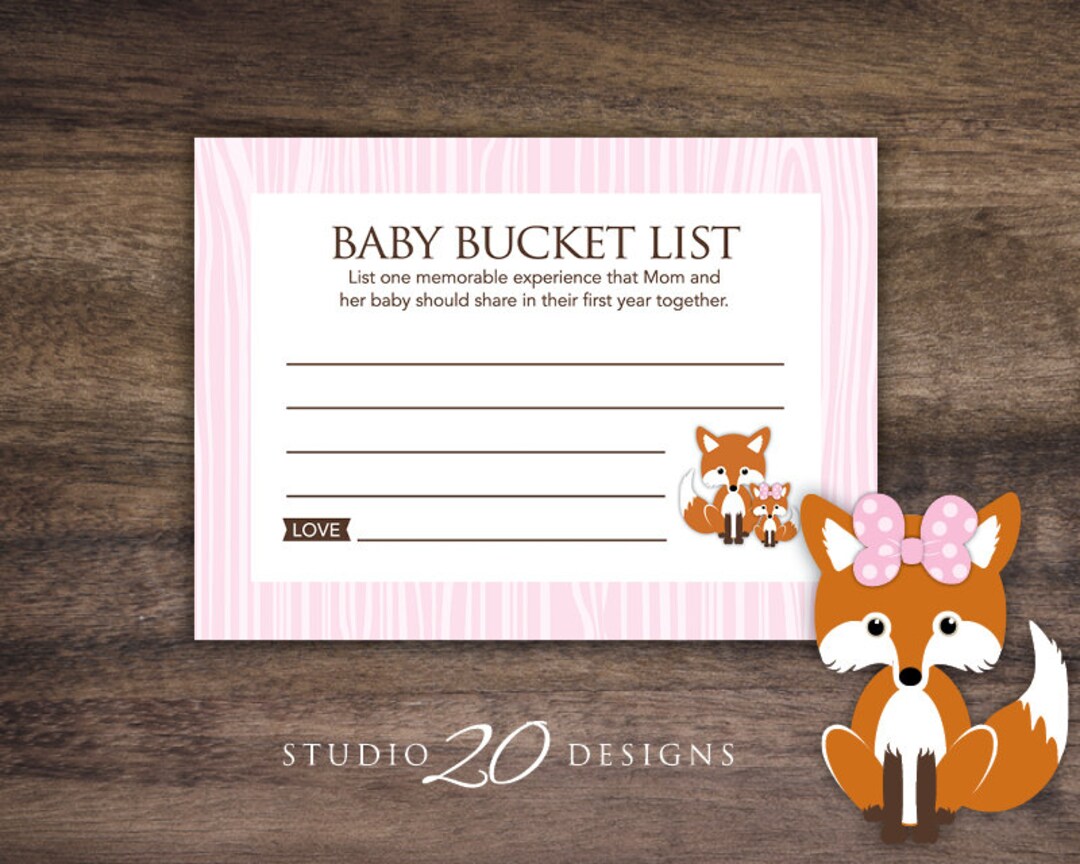 Instant Download Baby Bucket List Cards, Printable Pink Fox First Year ...