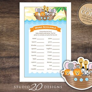 Instant Download Noah's Ark Word Scramble Baby Shower Game, Printable ...