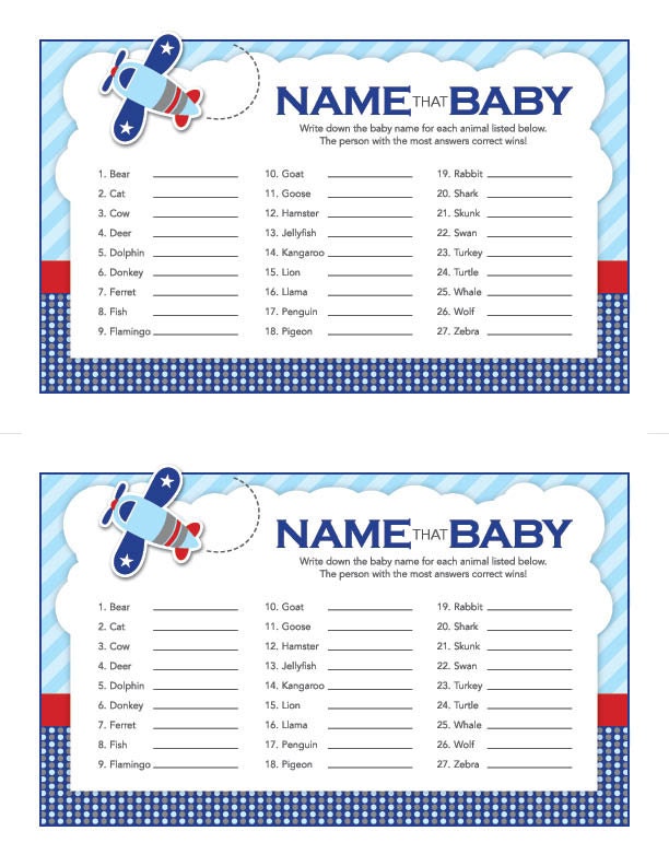 Instant Download Airplane Name That Baby Game Bomber Baby - Etsy