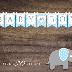 Instant Download Blue Elephant Baby Shower Banner, Printable Blue Baby ...