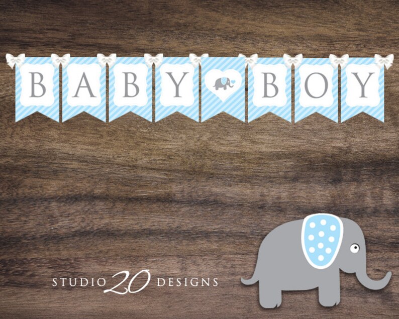 Instant Download Blue Elephant Baby Shower Banner Printable | Etsy