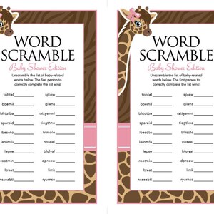 Instant Download Pink Giraffe Baby Word Scramble Game, Brown Pink ...