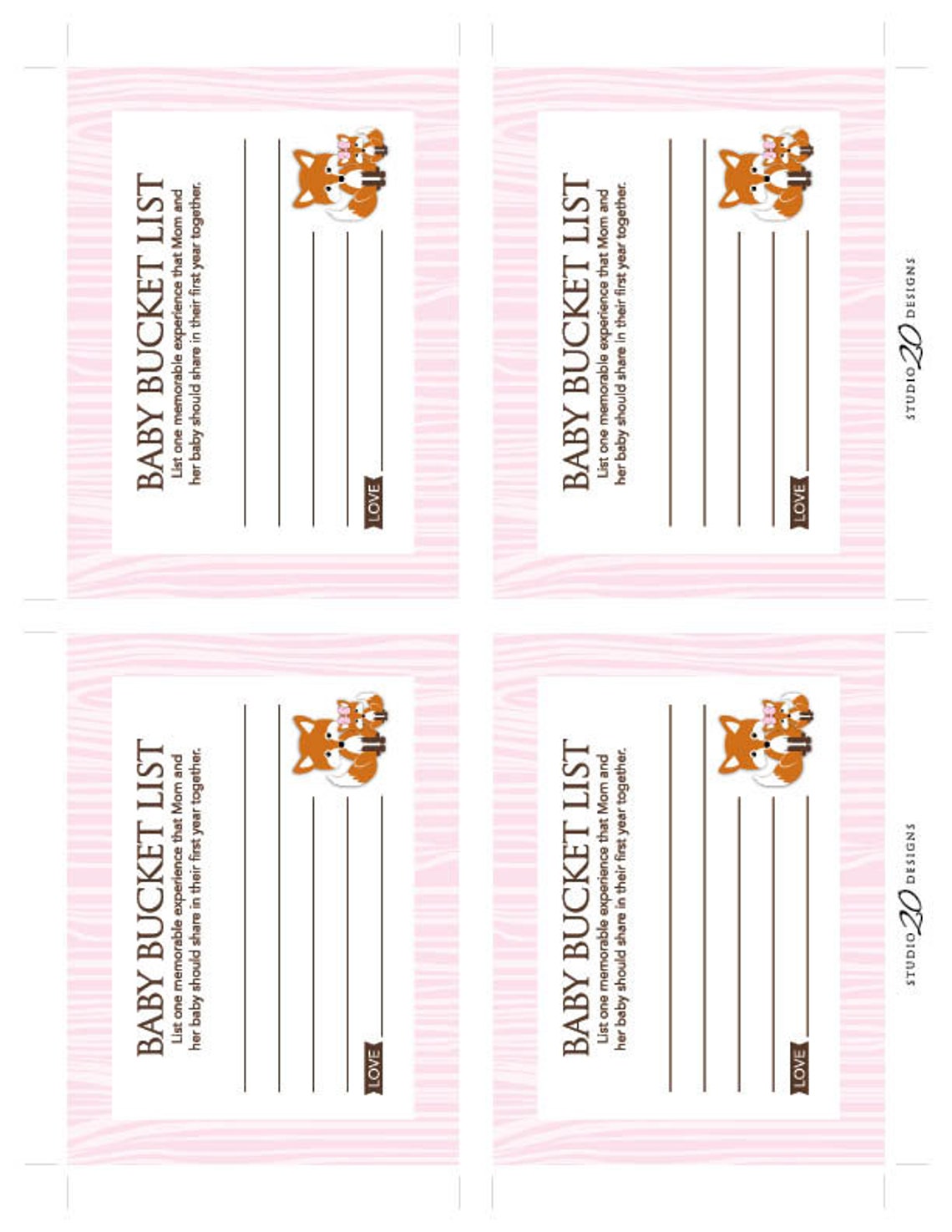 Instant Download Baby Bucket List Cards Printable Pink Fox - Etsy