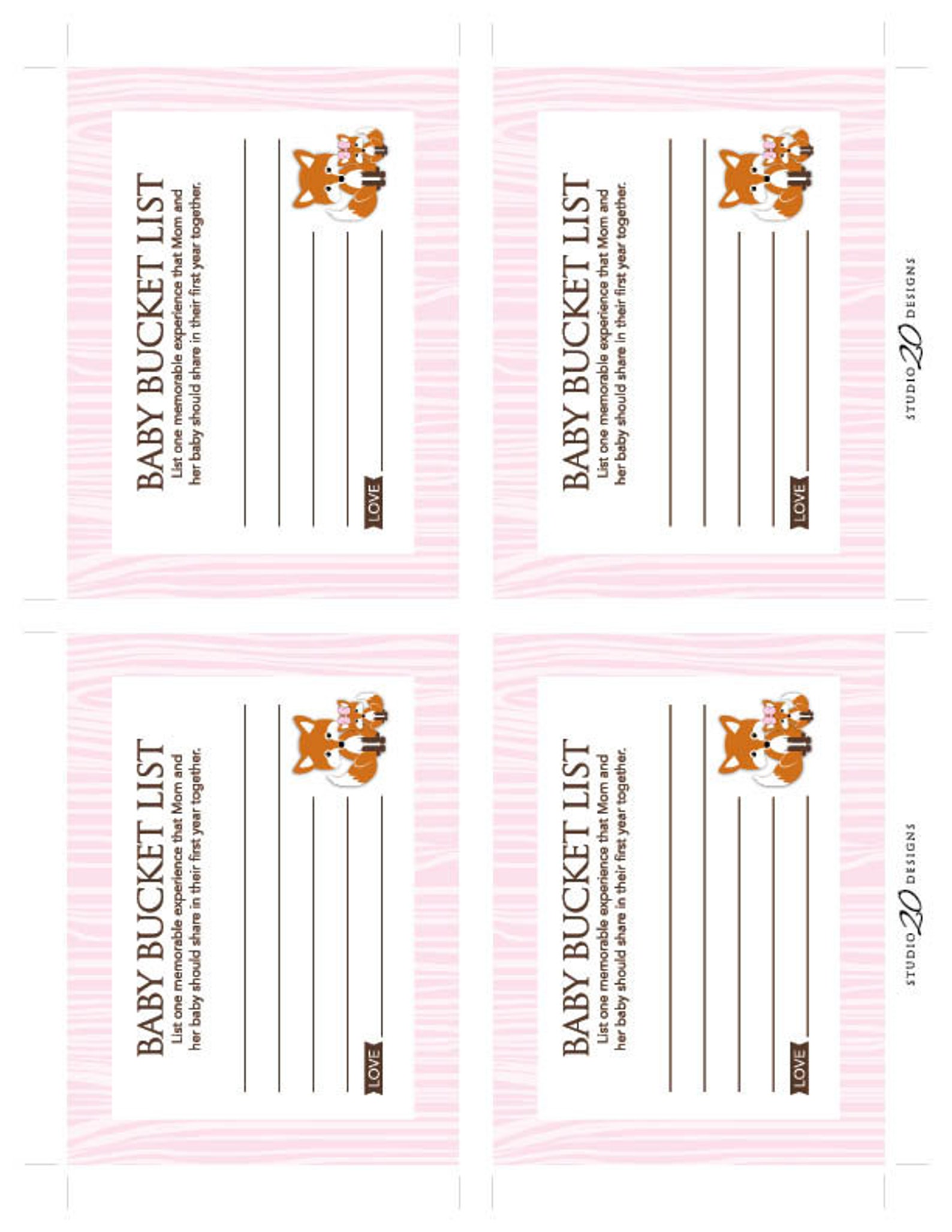 Instant Download Baby Bucket List Cards Printable Pink Fox - Etsy
