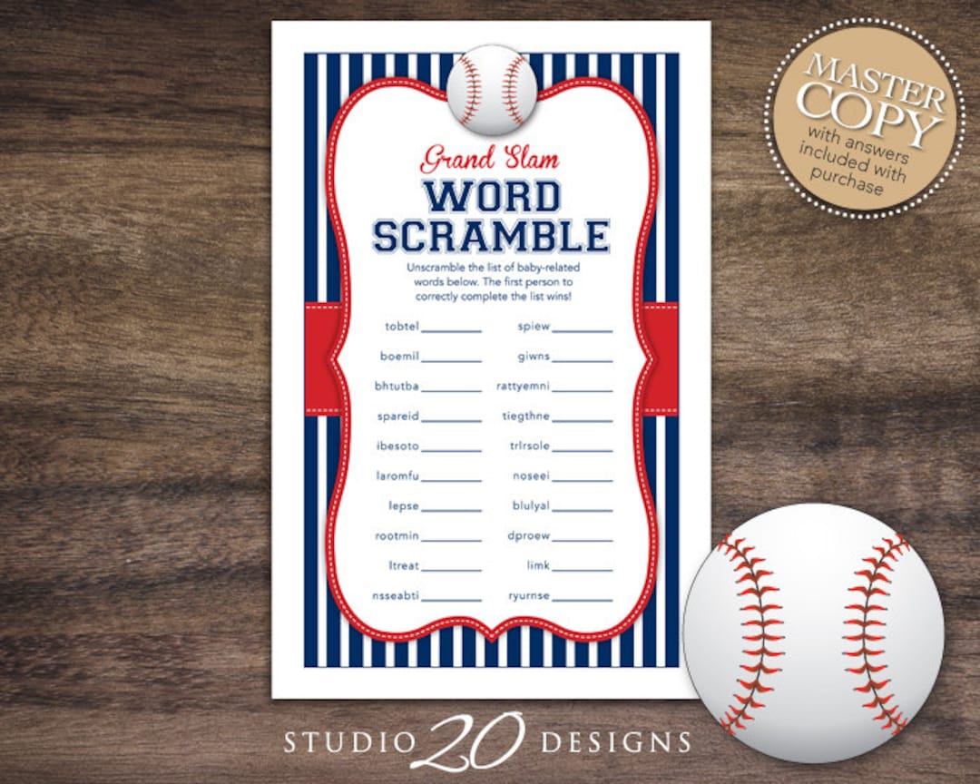 Instant Download Baseball Baby Word Scramble Game, Printable Blue Red ...