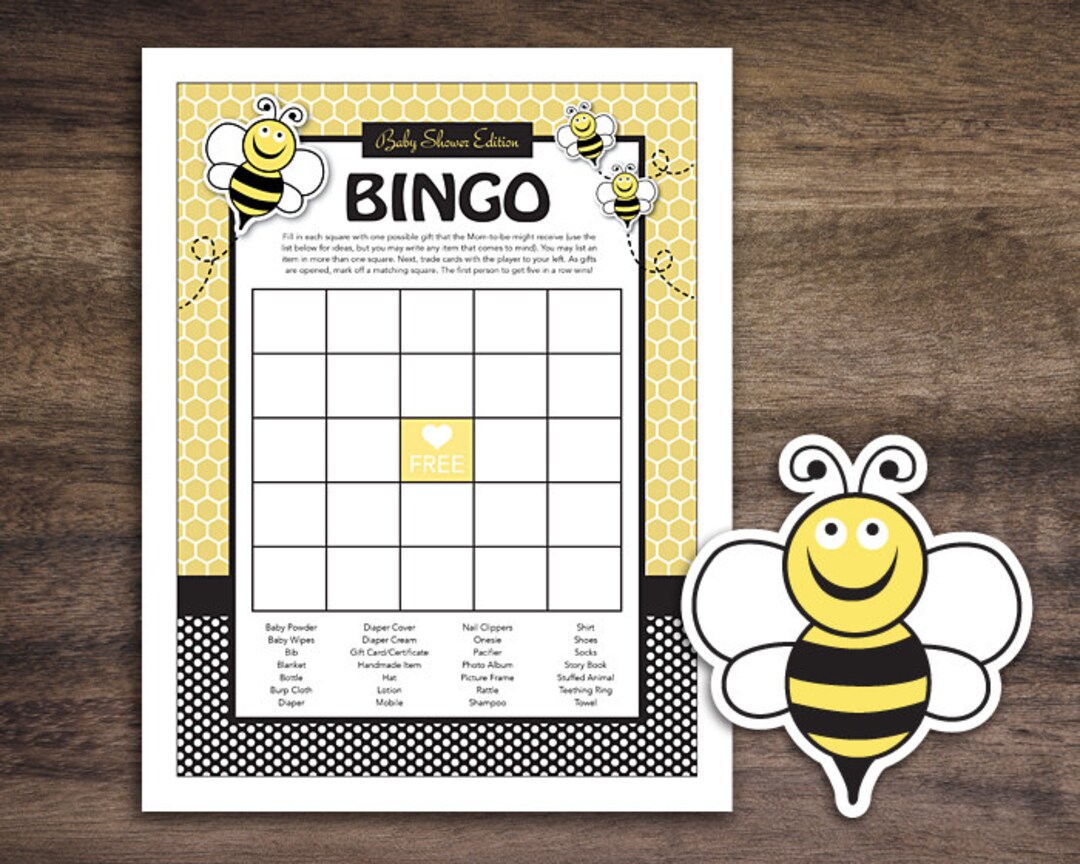 Instant Download Bee Baby Shower Bingo Cards, Bumblebee Printable Party ...