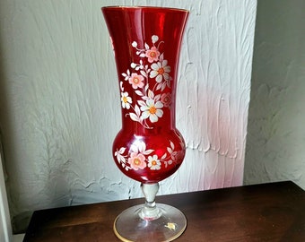 Tall Red Glass Vase - Etsy