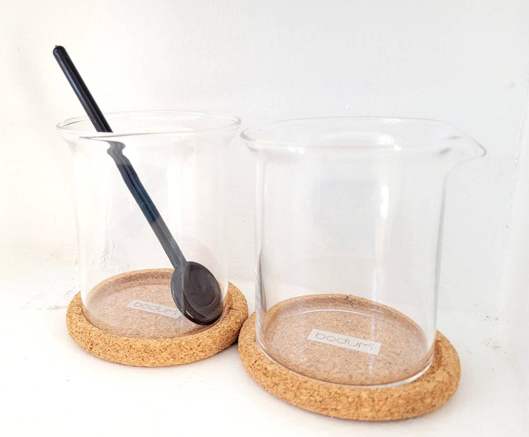 Vintage Bodum Bistro Creamer & Sugar Set W/ Coasters and Black Plastic ...