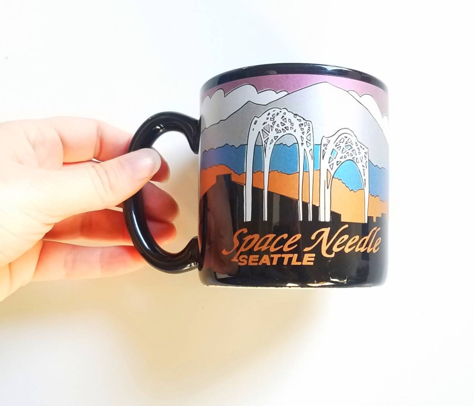 Seattle Mug Black Metallic Gold Vintage City Scape Ceramic | Etsy