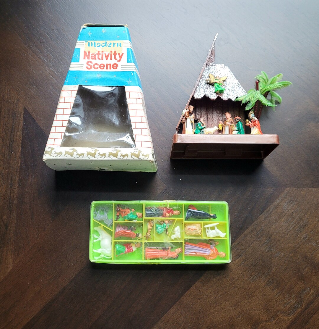 Vintage Nativity Set Plastic Mini Figures Mary, Joseph, Jesus, Three ...