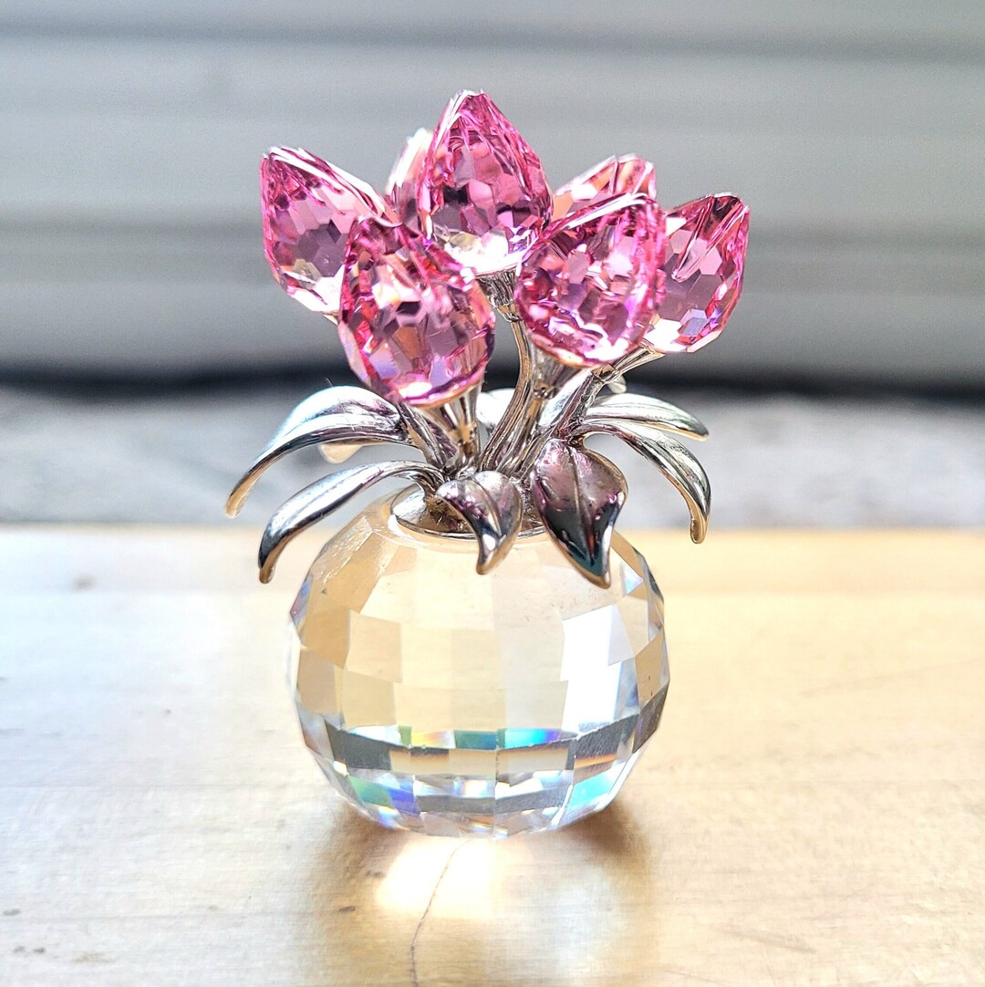 Swarovski Crystal Rose Tulip Pink Flower Figurine Vintage Collectible ...