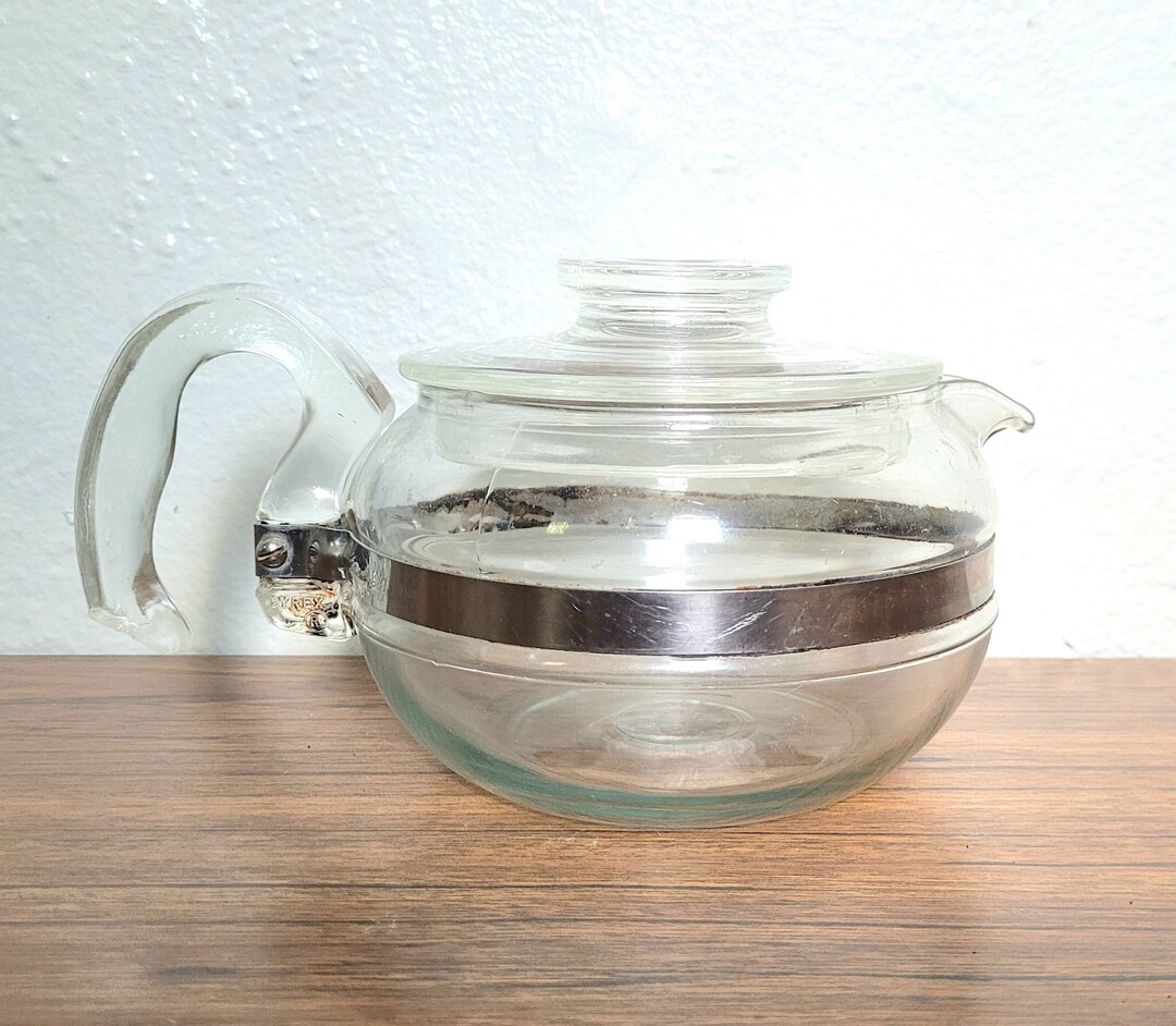 Vintage 6 Cup Pyrex Flameware Stove Top Mid Century Glass Teapot Made ...