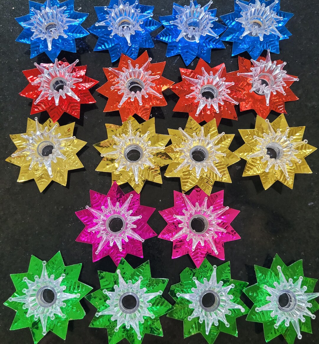 Vintage Christmas Light Reflectors Clear Starburst or Star Foil Green ...