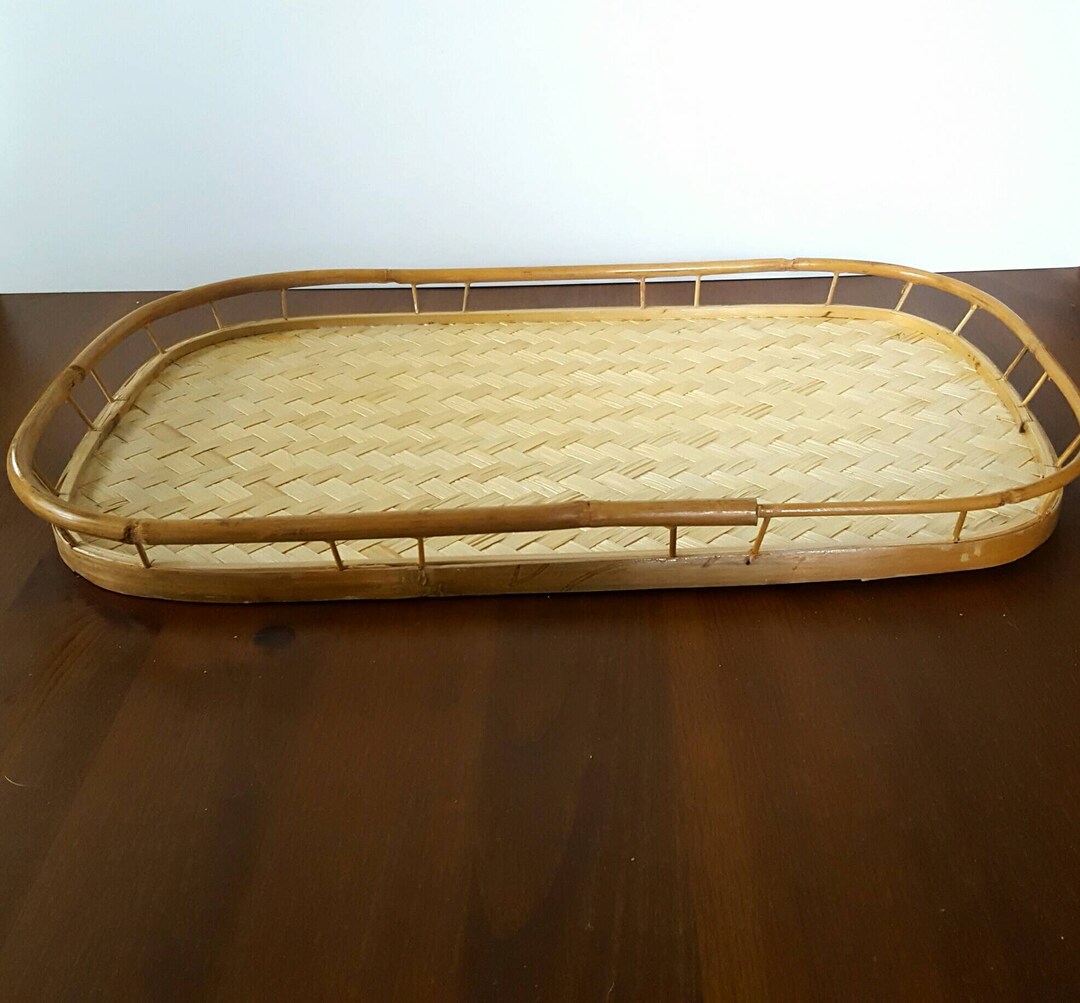 Vintage Bamboo Tray Woven Wicker Serving Tray Boho Rattan Home Decor ...