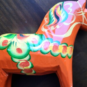 Vintage Dala Horse Wood Figurine Red Orange Scandinavian Decor Made in ...
