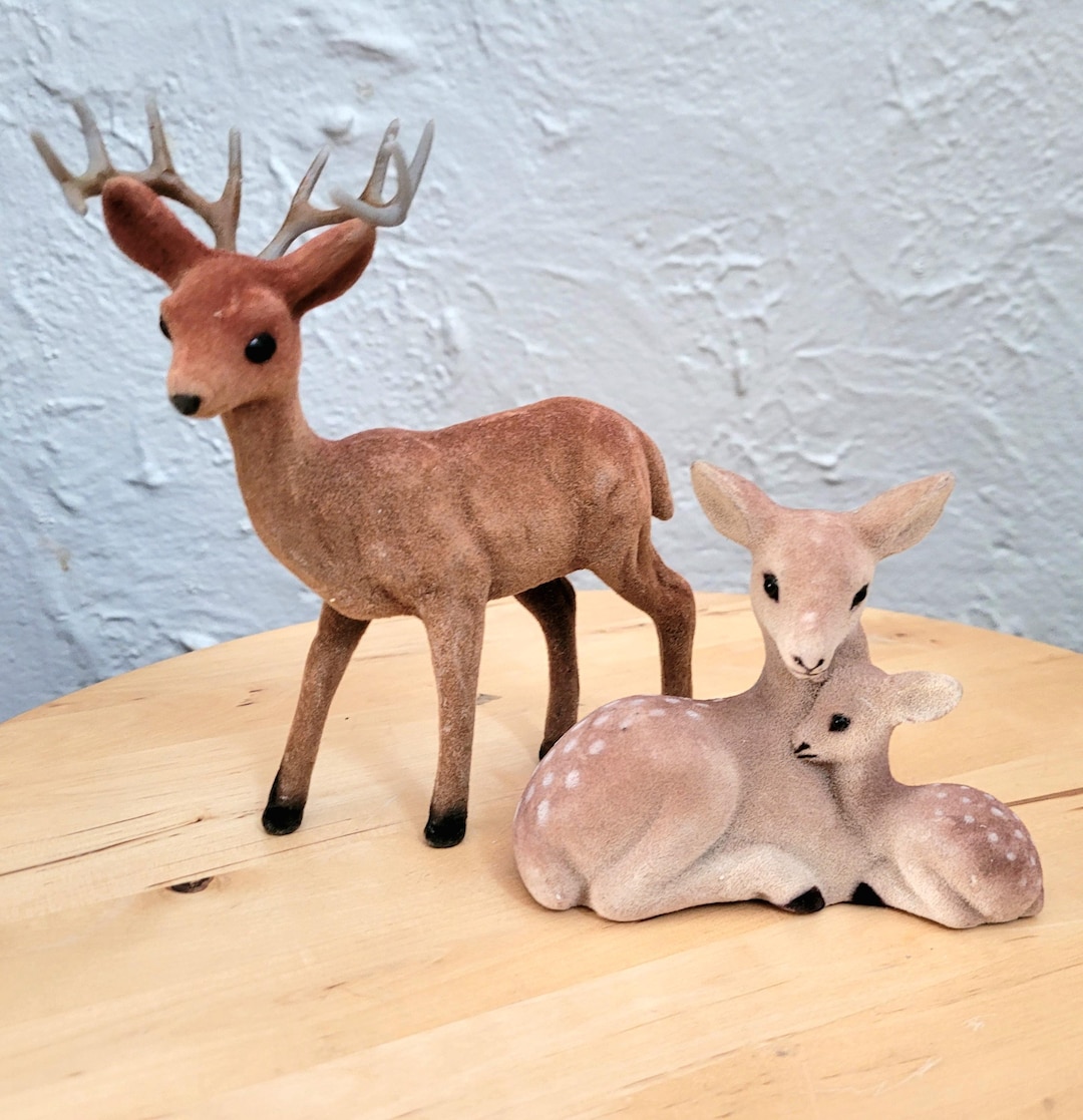 Vintage Flocked Deer Set Buck and Fawn Figures Christmas Decor Baby ...