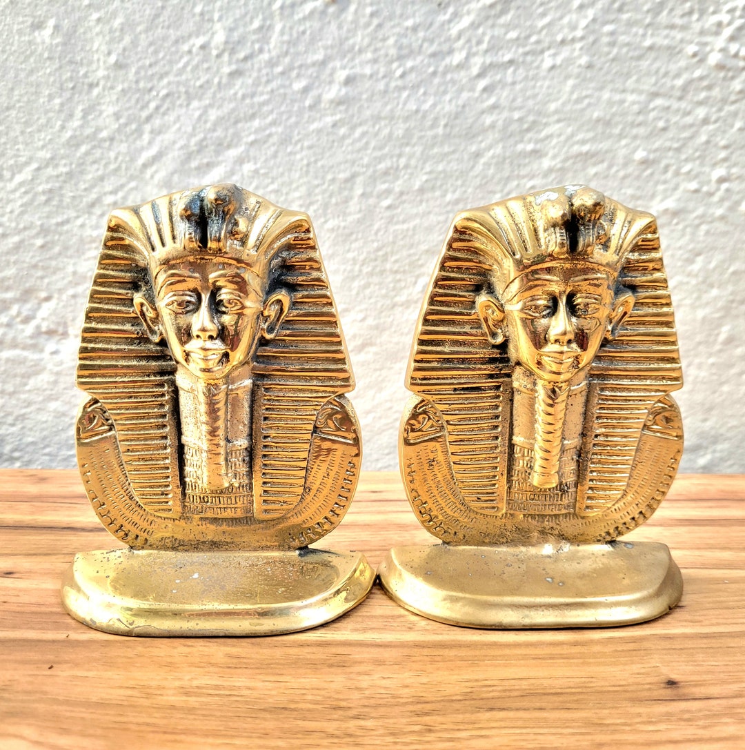 Solid Brass King Tut Bookend Set Vintage Bookend Set Pharaoh Egyptian ...