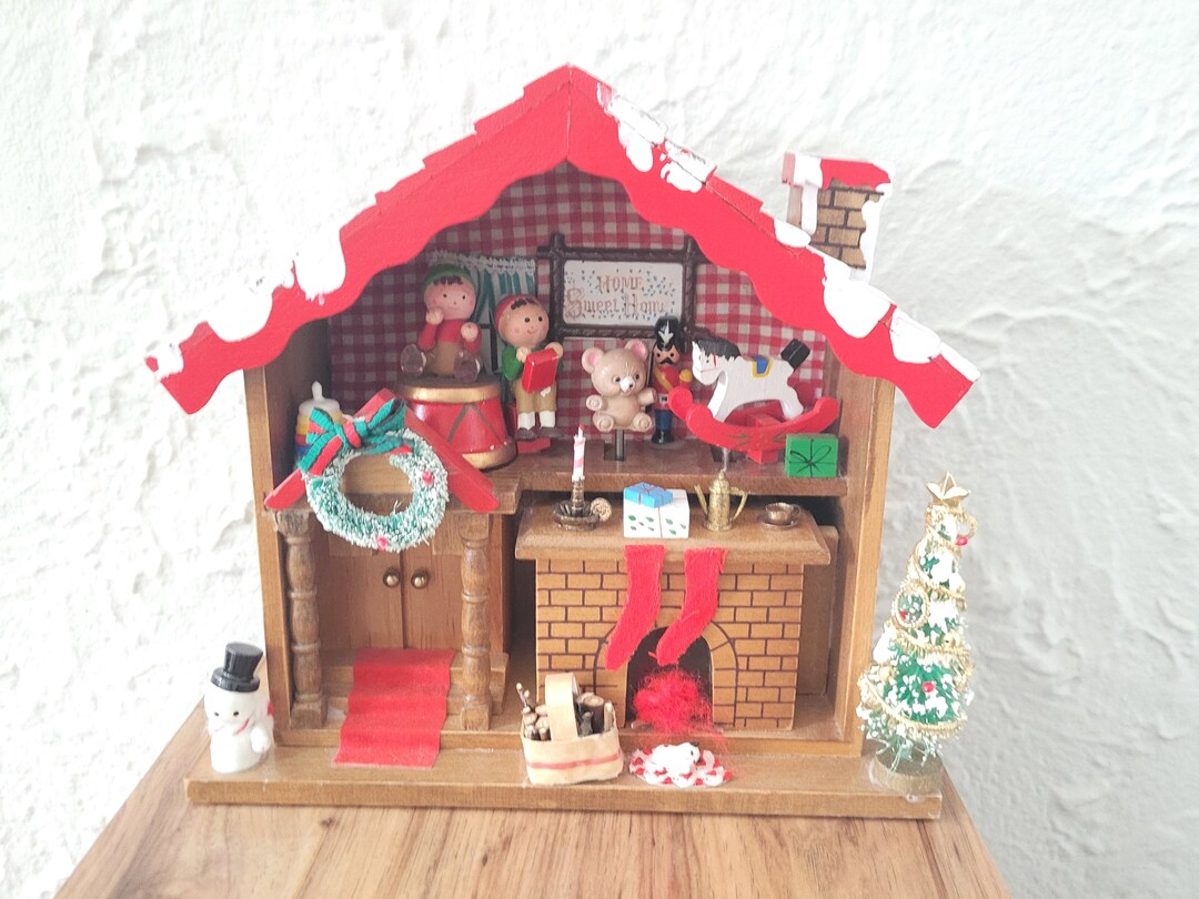 Vintage Christmas Shadow Box Diorama Music Box Wood Figures - Etsy