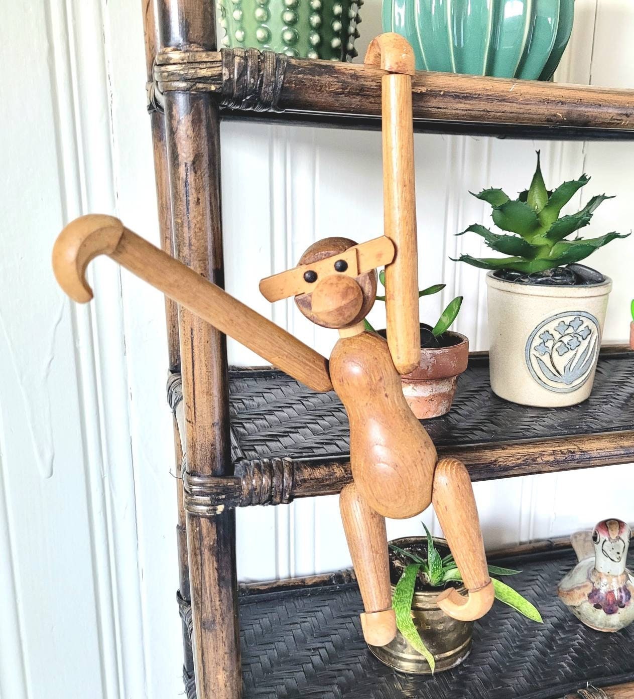 Vintage Wood Monkey 11" Wooden Toy Figurine Mid Century Modern ...