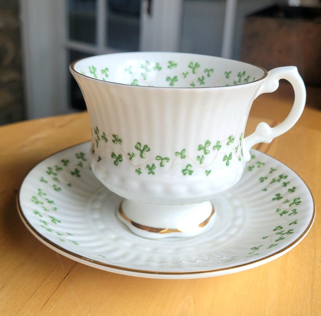 Royal Tara Shamrock Trellis Teacup and Saucer Set Ribbed and Fluted ...