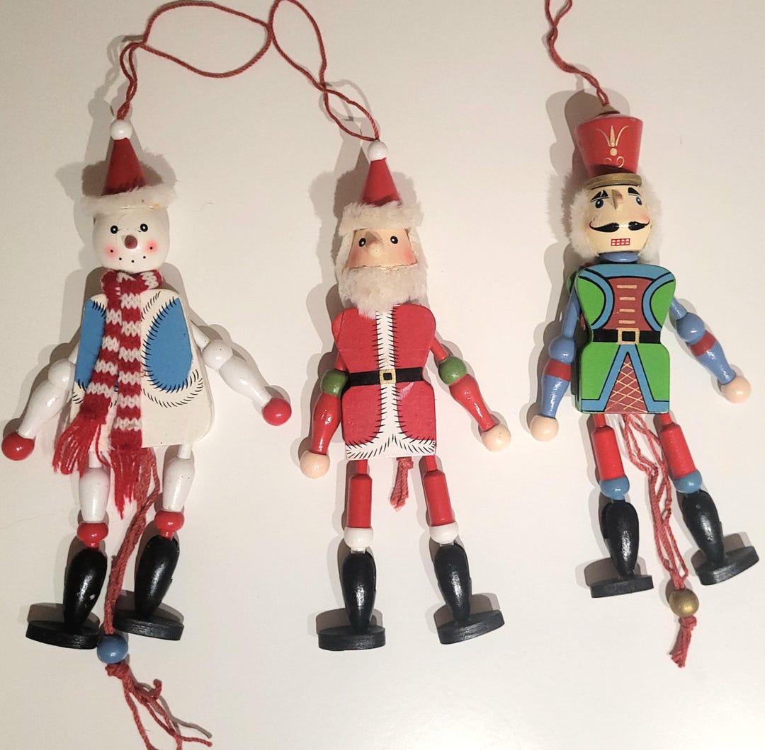 Vintage Wood Pull String Santa Nutcracker Snowman Wooden Jumping Jack ...