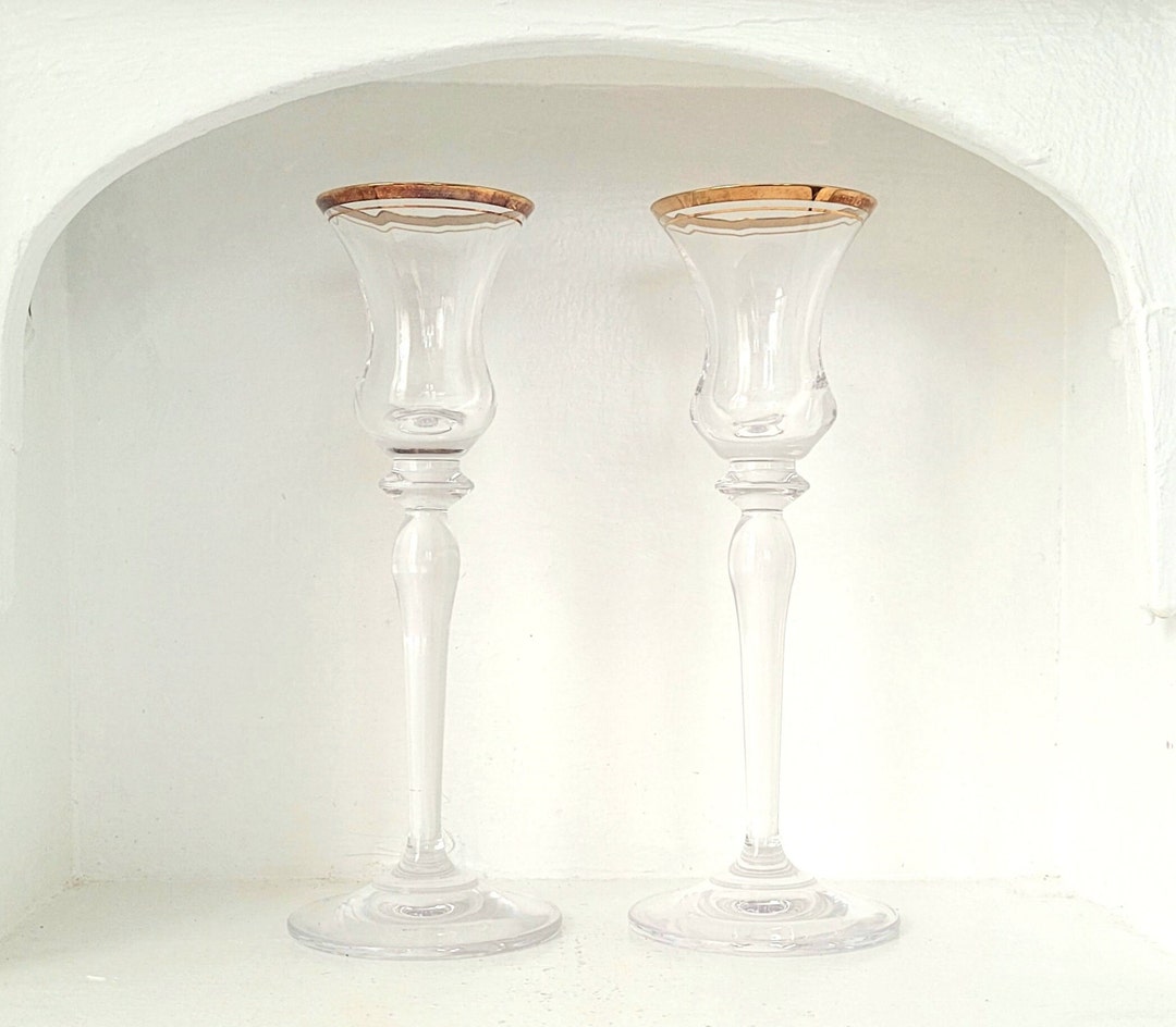 Crystal Candlestick Set 7.75" Tall W/ Gold Trim Vintage Candlesticks ...