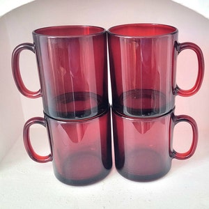 Red Glass Mug Set Glass Coffee Mug Set Vintage Ruby Red Glassware MCM ...