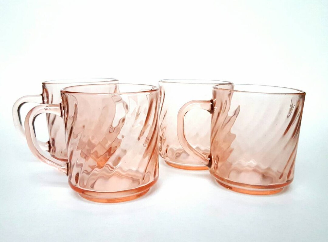 Vintage Pink Glass Mug Arcoroc France Swirl Glass Coffee Mug Rosealine ...