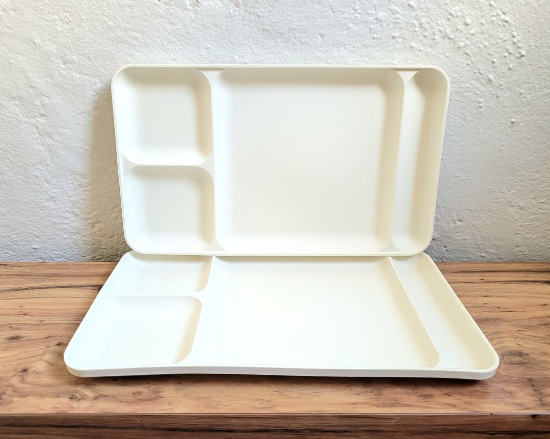 Tupperware Divided Tray Set of 2 Cream White Cafeteria Lunch Tray ...