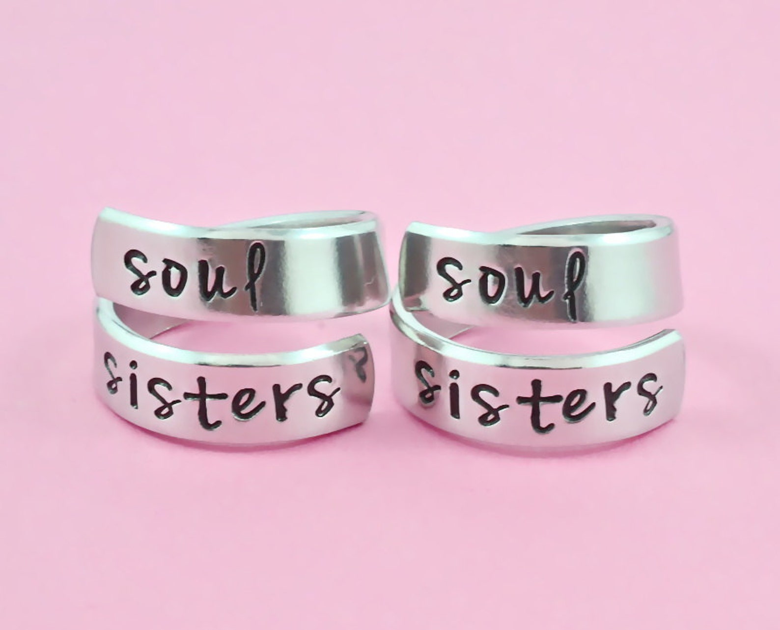 Soul Sisters Hand Stamped Aluminum Spiral Twist Ring Set of - Etsy