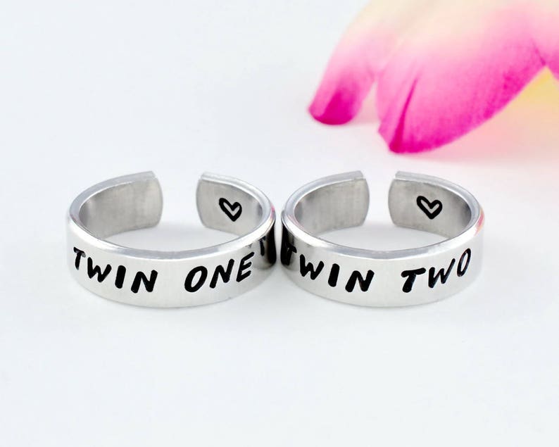 Twin One Twin Two Hand Stamped Sister Ring Set Twin - Etsy