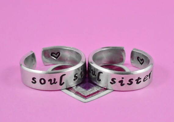 Soul Sister Hand Stamped Aluminum Matching Pair Ring Set | Etsy