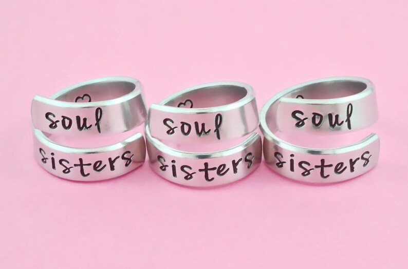 Soul Sisters Hand Stamped Spiral Rings Set (3 Rings), Sisters Best ...