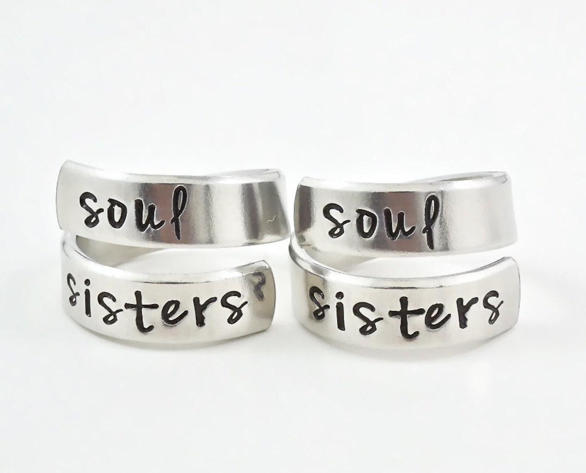 Soul Sisters Hand Stamped Aluminum Spiral Twist Ring Set of - Etsy