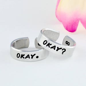 OKAY? OKAY. - Hand Stamped Aluminum Cuff Ring Set of 2, Inspirational ...