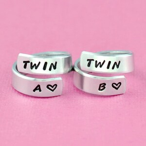 Twin A Twin B Sister Ring Set, Twin Sisters Matching Pair Rings ...