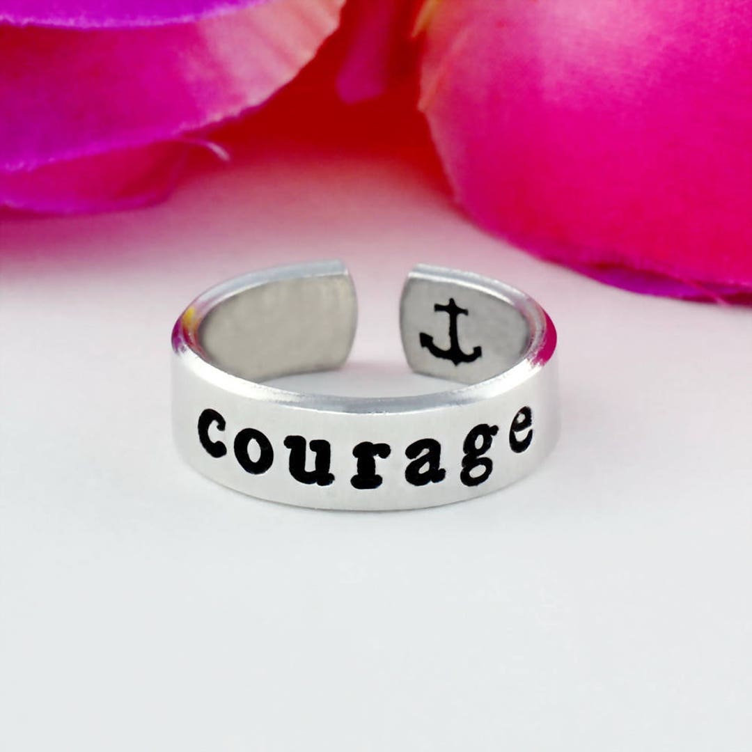 Courage Ring, Inspirational Cuff Ring, Hand Stamped Aluminum Adjustable ...