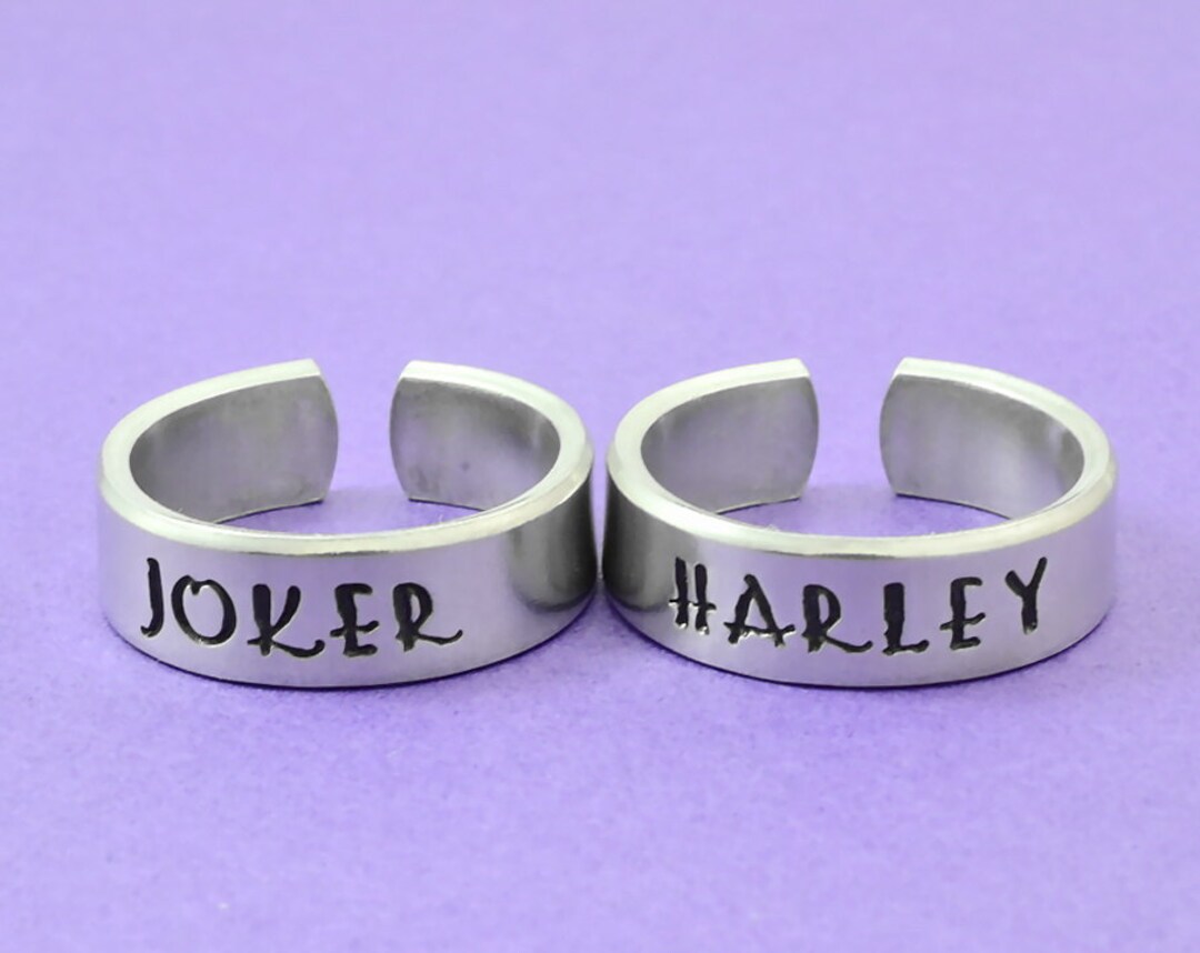 JOKER and HARLEY - Hand Stamped Aluminum Cuff Rings Set, Couples ...