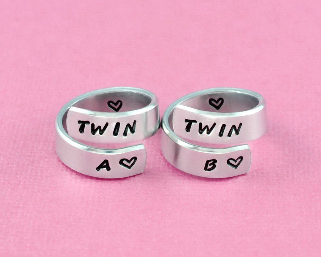 Twin A Twin B Sister Ring Set, Twin Sisters Matching Pair Rings ...