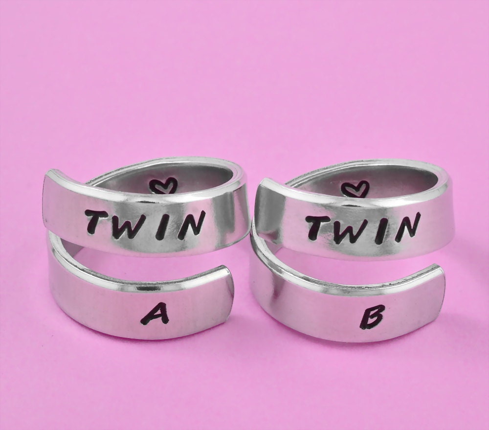 Twin A Twin B Twin Sister Ring Set, Twin Sisters Matching Pair Rings ...