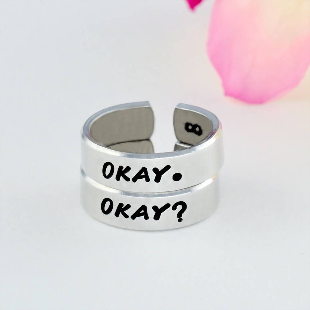 OKAY? OKAY. - Hand Stamped Aluminum Cuff Ring Set of 2, Inspirational ...