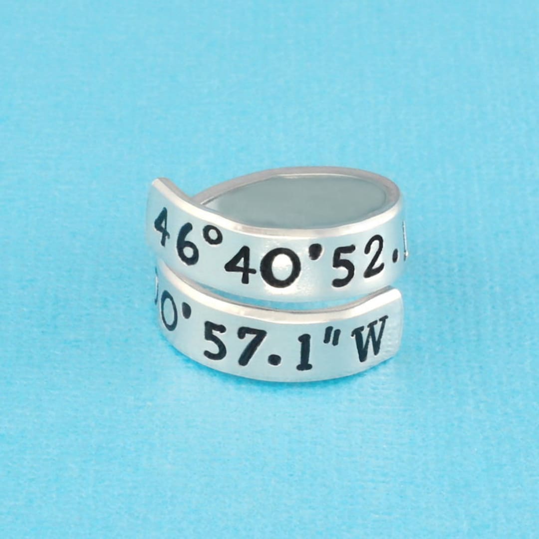 Latitude Longitude Coordinates - Hand Stamped Aluminum Spiral Wrap ...