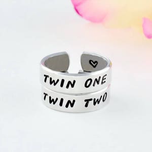 Twin One, Twin Two -- Hand Stamped Sister Ring Set, Twin Sisters ...