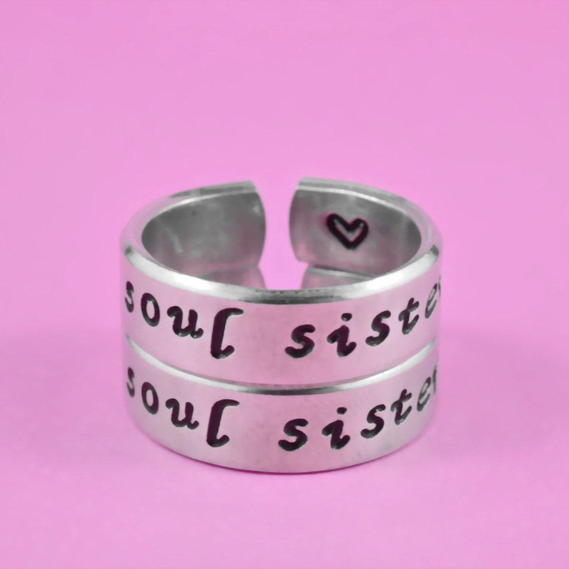 Soul Sister Hand Stamped Aluminum Matching Pair Ring Set | Etsy