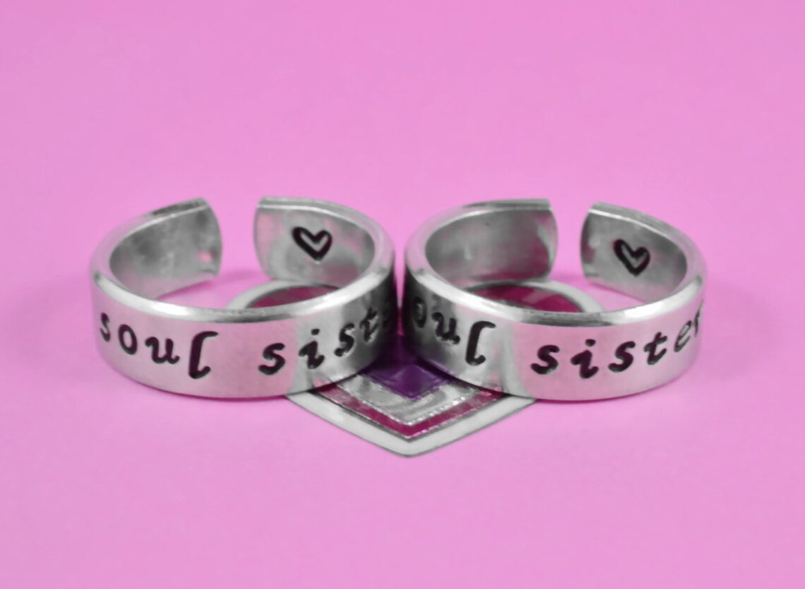 Soul Sister - Hand Stamped Aluminum Matching Pair Ring Set, Sorority ...