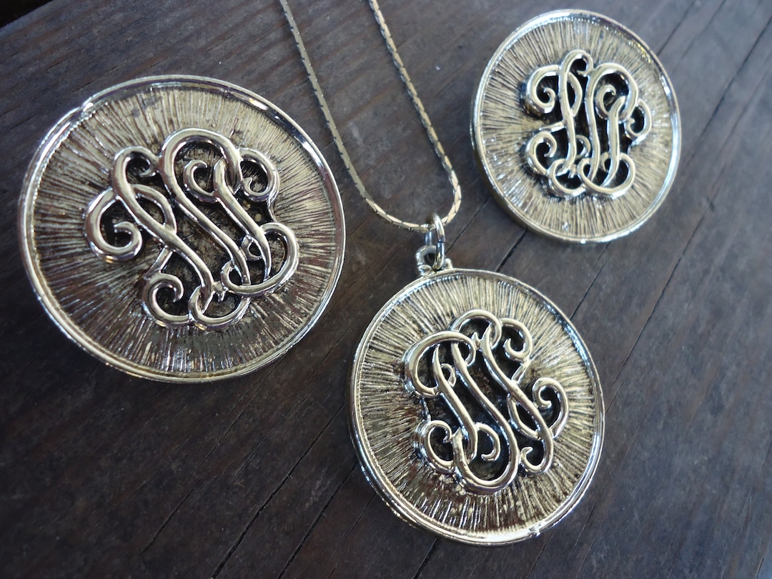 Monogram Necklace and Earring Set - Etsy