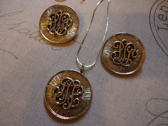 Monogram Necklace and Earring Set | Etsy