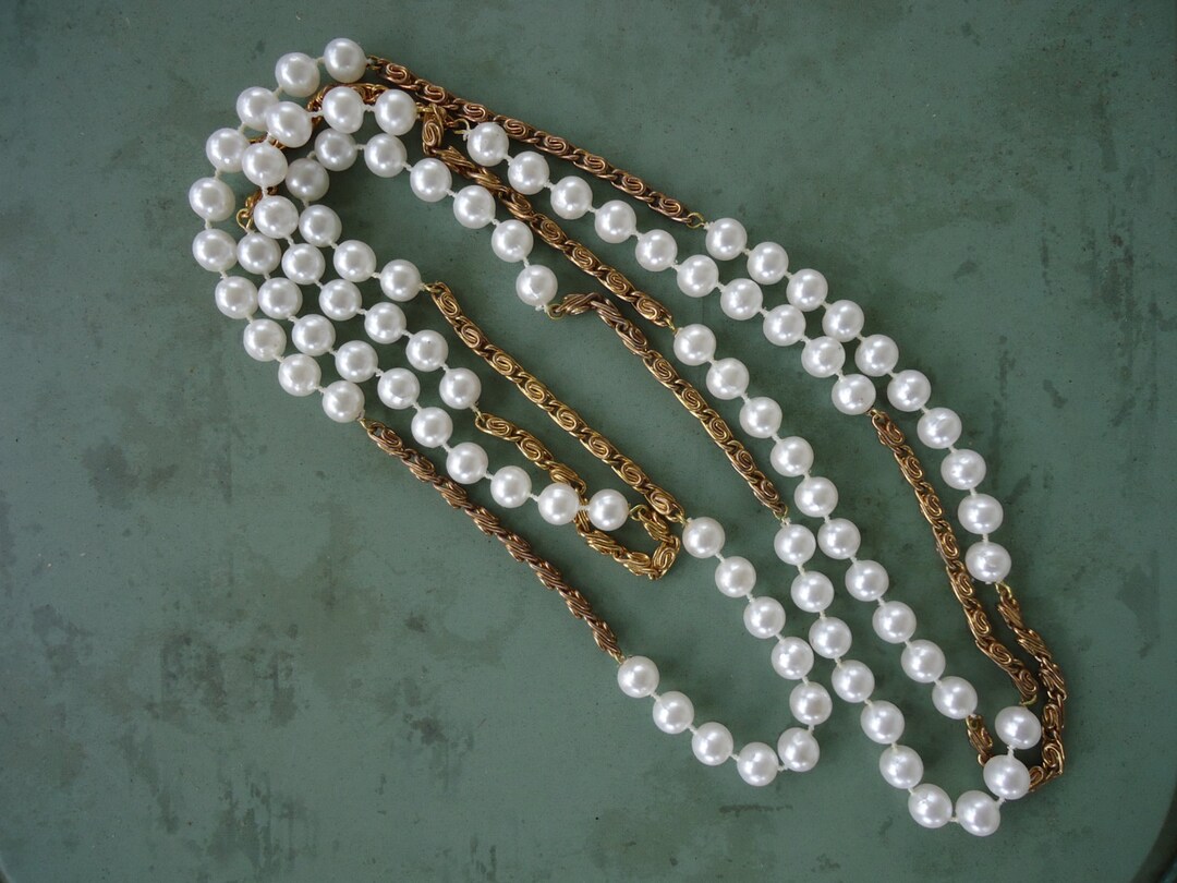 Faux Pearl and Greek Key Chain Necklace - Etsy